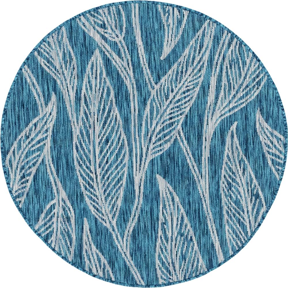Unique Loom Outdoor Leaf Teal 4 ft. Round Area Rug-3144972 - The Home Depot