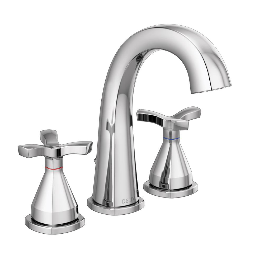 Delta Stryke 8 in. Widespread 2-Handle Bathroom Faucet with Metal Drain Assembly in Chrome ...