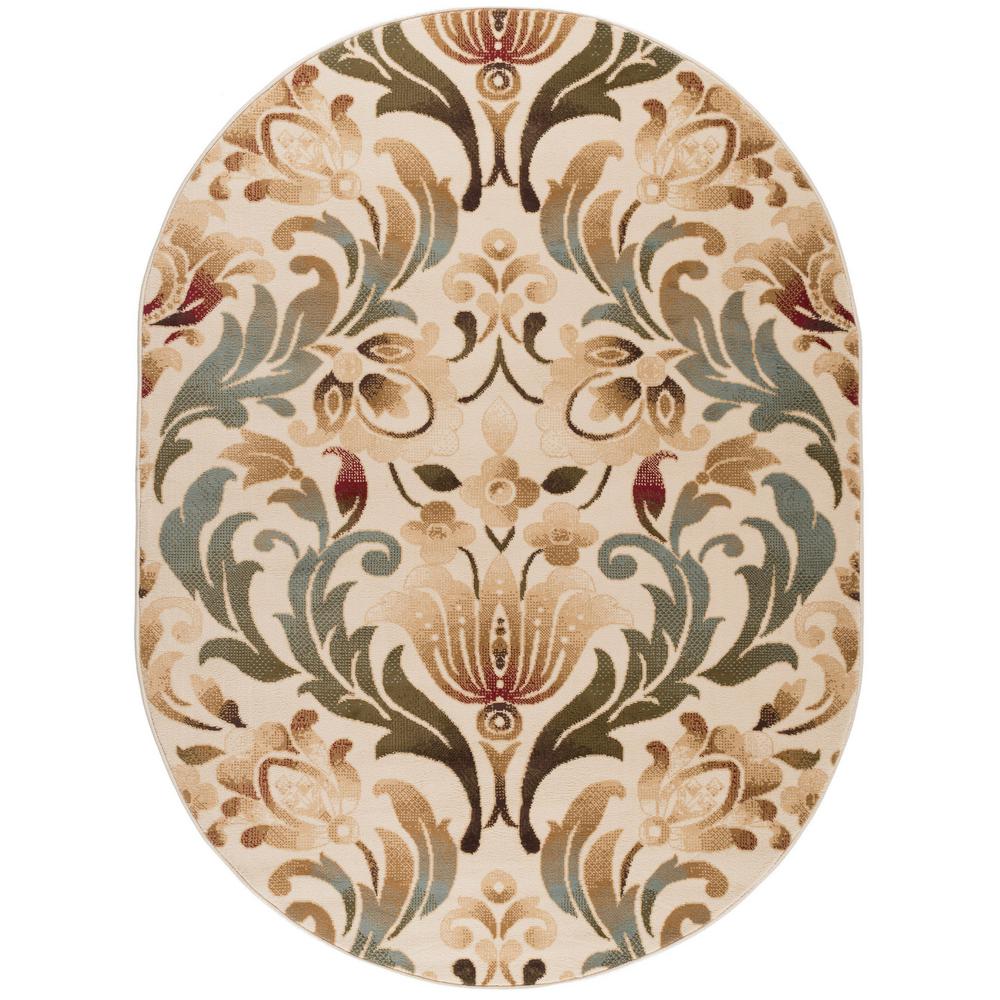 Tayse Rugs Laguna Ivory 5 ft. x 7 ft. Oval Indoor Area Rug-4692 Ivory ...