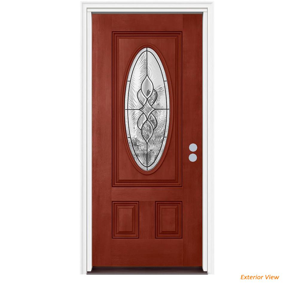 JELD-WEN 36 in. x 80 in. 3/4 Oval Lite Carillon Black Cherry Stained ...