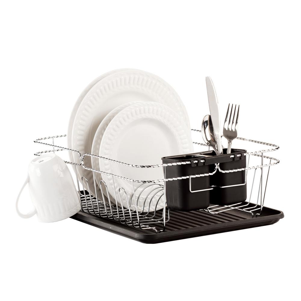 Kitchen Details Twisted Chrome 3-Piece Black Dish Rack-4028-BLK - The ...