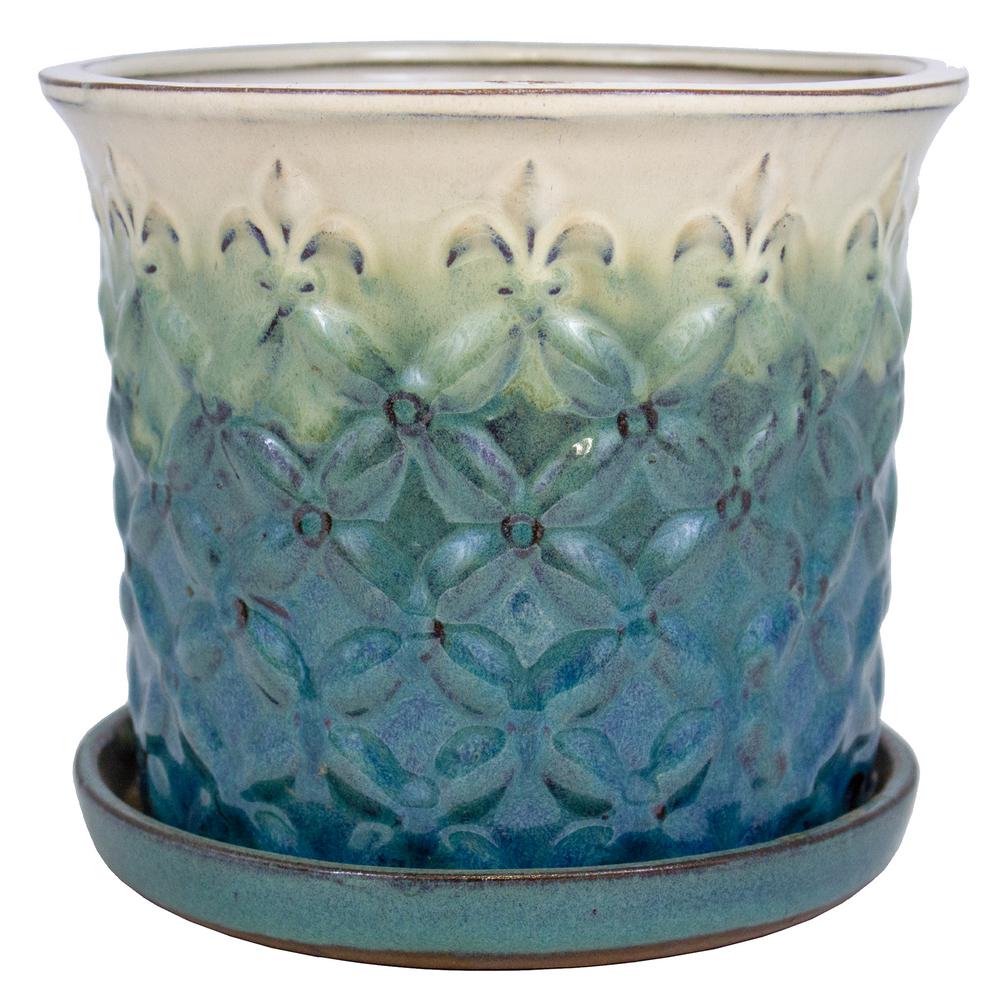 Trendspot 8 in. Blue Multi-Color Fleur Linx Ceramic Planter-CR00702S ...