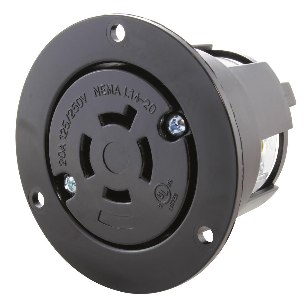 AC WORKS 20 Amp 125/250-Volt NEMA L14-20R Flanged Mounting Locking ...