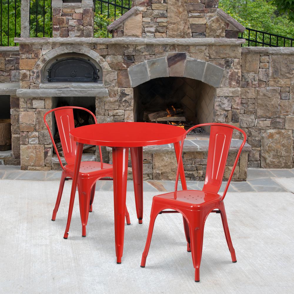 Carnegy Avenue Red 3-Piece Metal Round Outdoor Bistro Set-CGA-CH-194794 ...