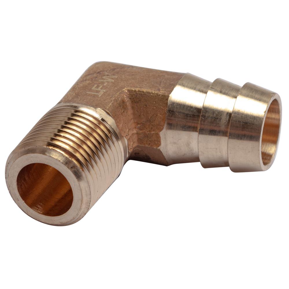 LTWFITTING 5/8 in. I.D. x 3/8 in. MIP Brass Hose Barb 90-Degree Elbow ...