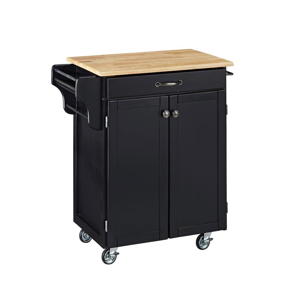HOMESTYLES Cuisine Cart Black Kitchen Cart with Natural Wood Top 9001 ...