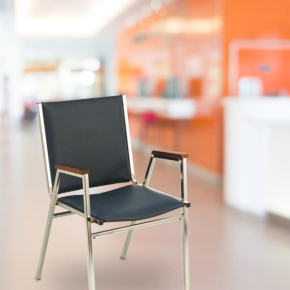 AdirOffice Black Vinyl Chrome Frame Stack Office Chair ADI638-02-BK ...