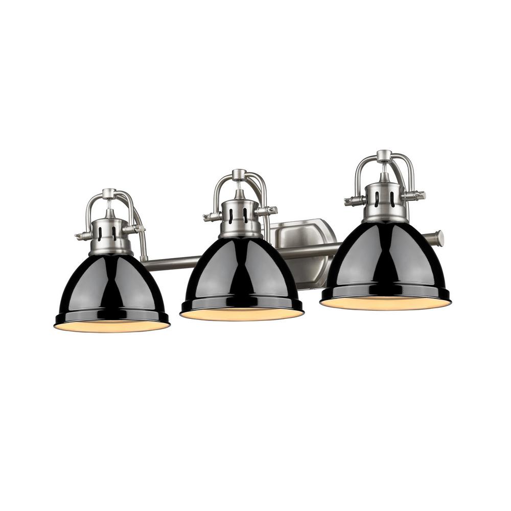 Golden Lighting Duncan 3-Light Pewter Bath Light with Black Shade-3602 ...