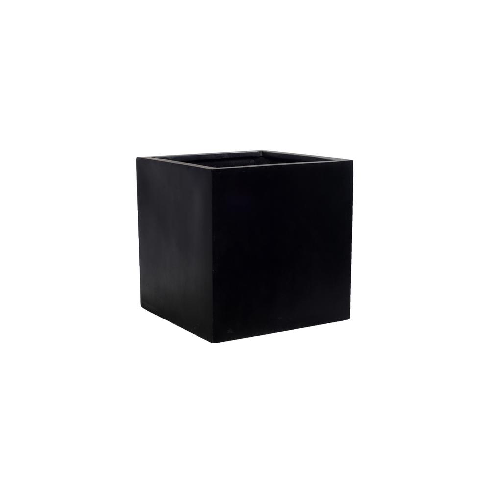 PotteryPots Block Small 12 in. Tall Black Fiberstone Indoor Outdoor ...