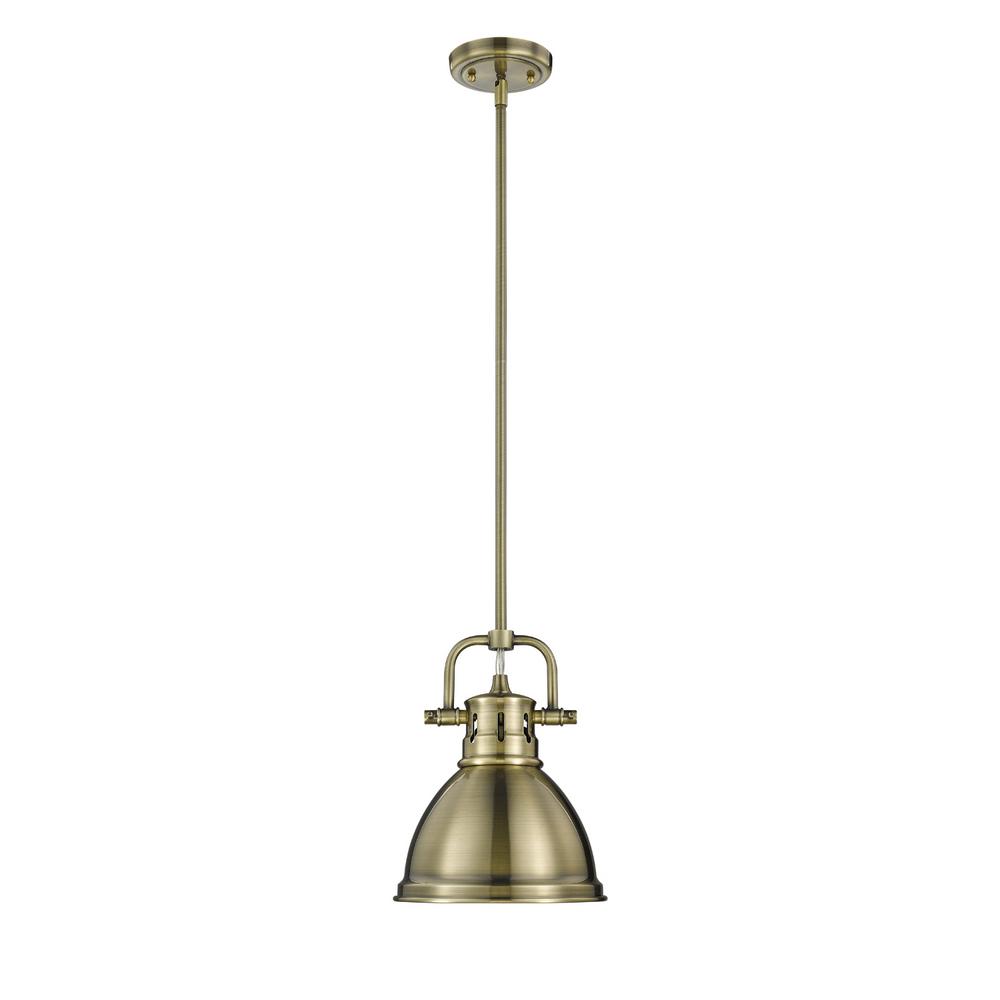 Golden Lighting Duncan AB 1-Light Aged Brass Pendant with Aged Brass ...