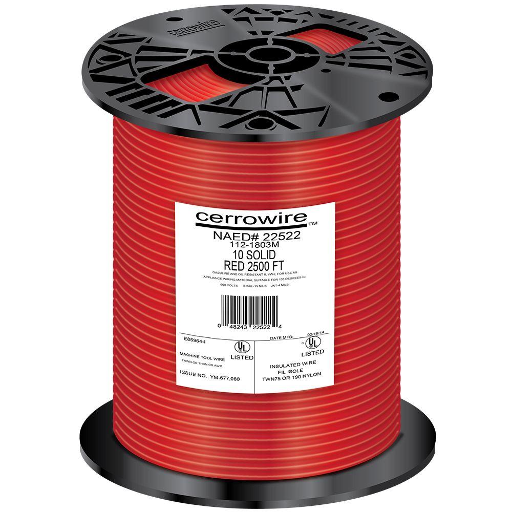 Cerrowire 2500 ft. 10-Gauge Red Solid THHN Wire-112-1803M - The Home Depot