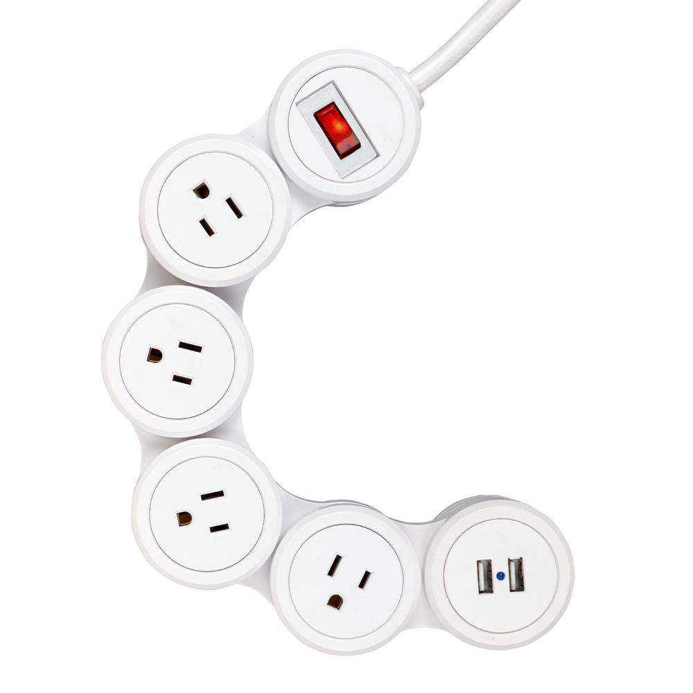 Globe Electric Flexigon 6 ft. 2 USB Port 4-Outlet Surge Protector Power ...