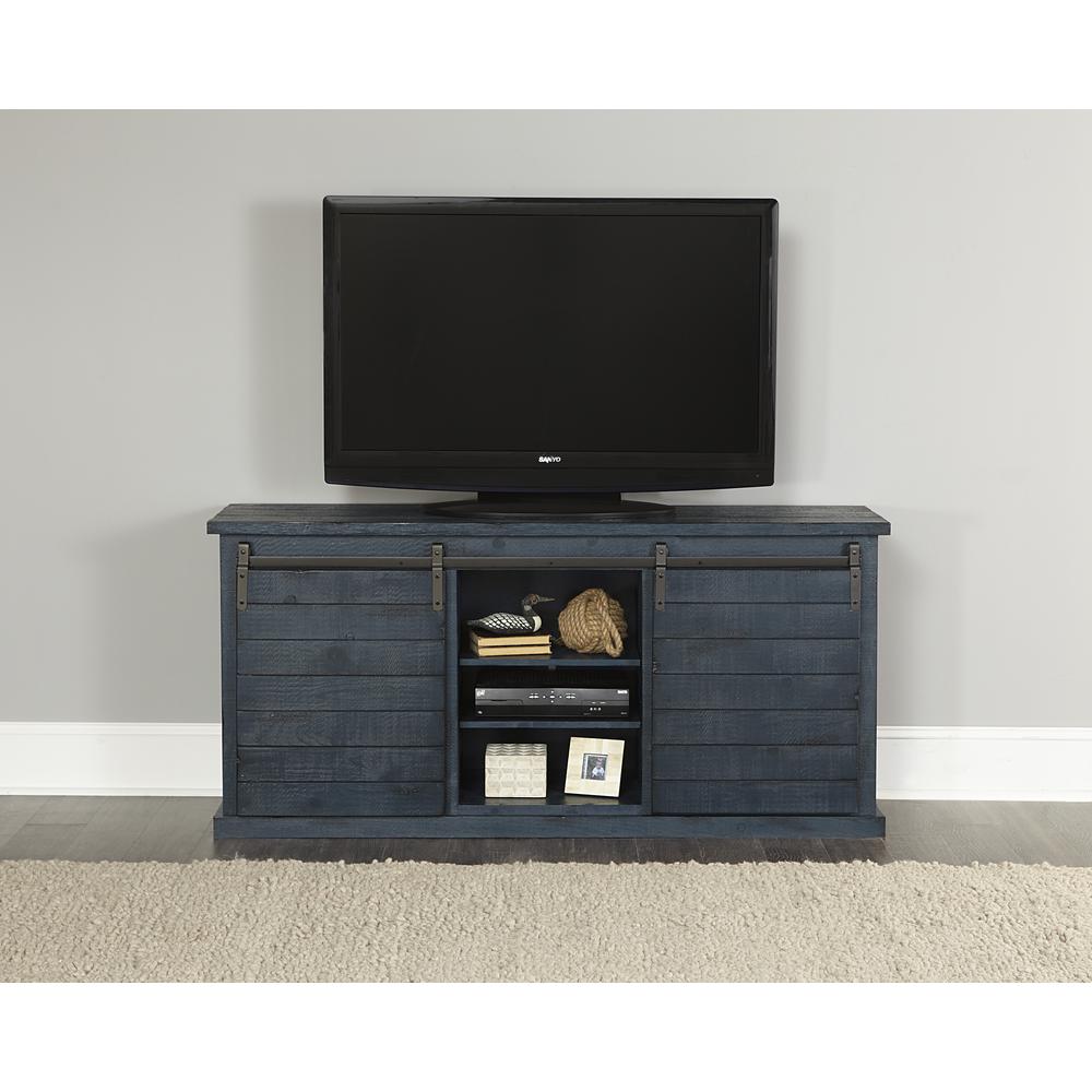 Progressive Furniture Huntington 64 in. Distressed Navy Wood TV Stand ...