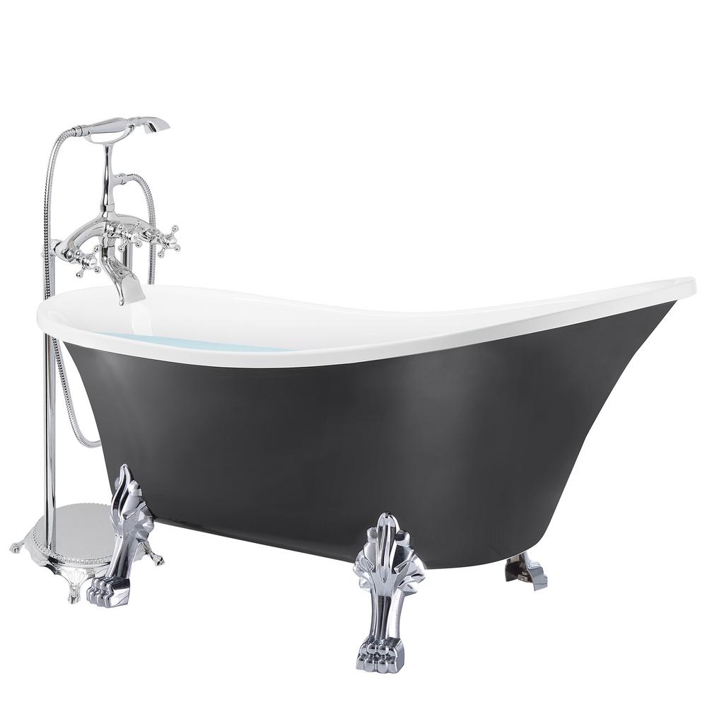 AKDY 60 in. Fiberglass Black Acrylic Clawfoot Tub for Bathtub with Tub ...
