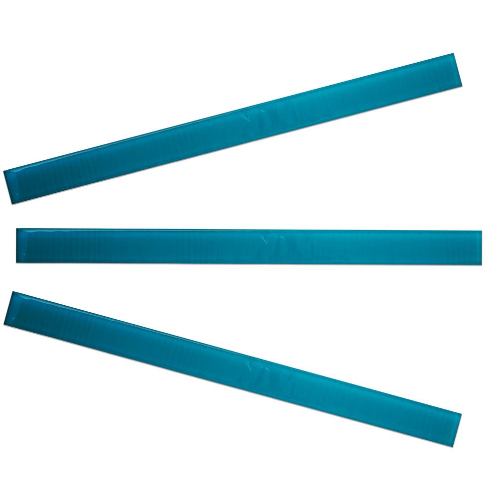 KANTU Vitre Aqua 15 in. x 1 in. Glass Pencil Tile Trim (3-Pack)-2114021 ...