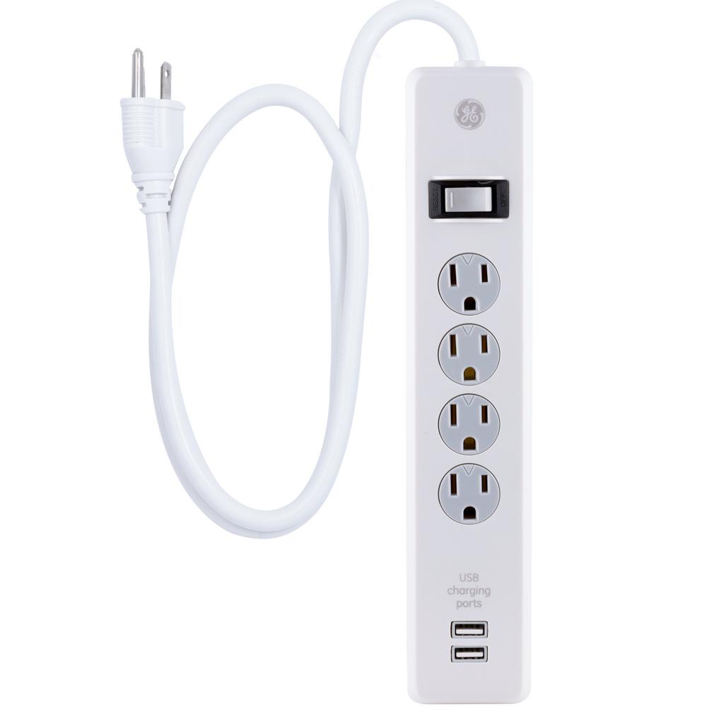 GE 4-Outlet 2-USB Surge Protector with 3 ft. Cord, White-14090 - The ...