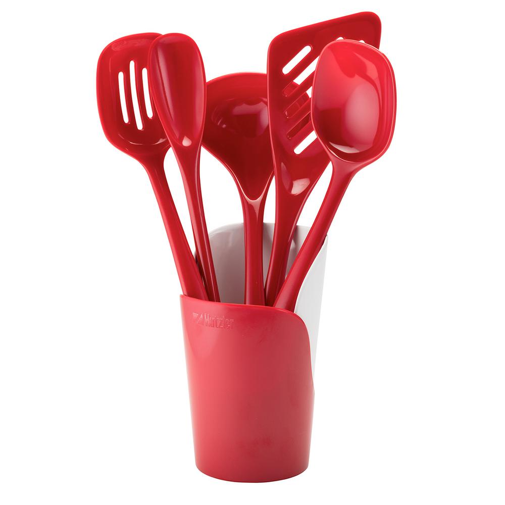Hutzler Melamine Red Utensils and Crock (Set of 6)-3106-5RD - The Home ...