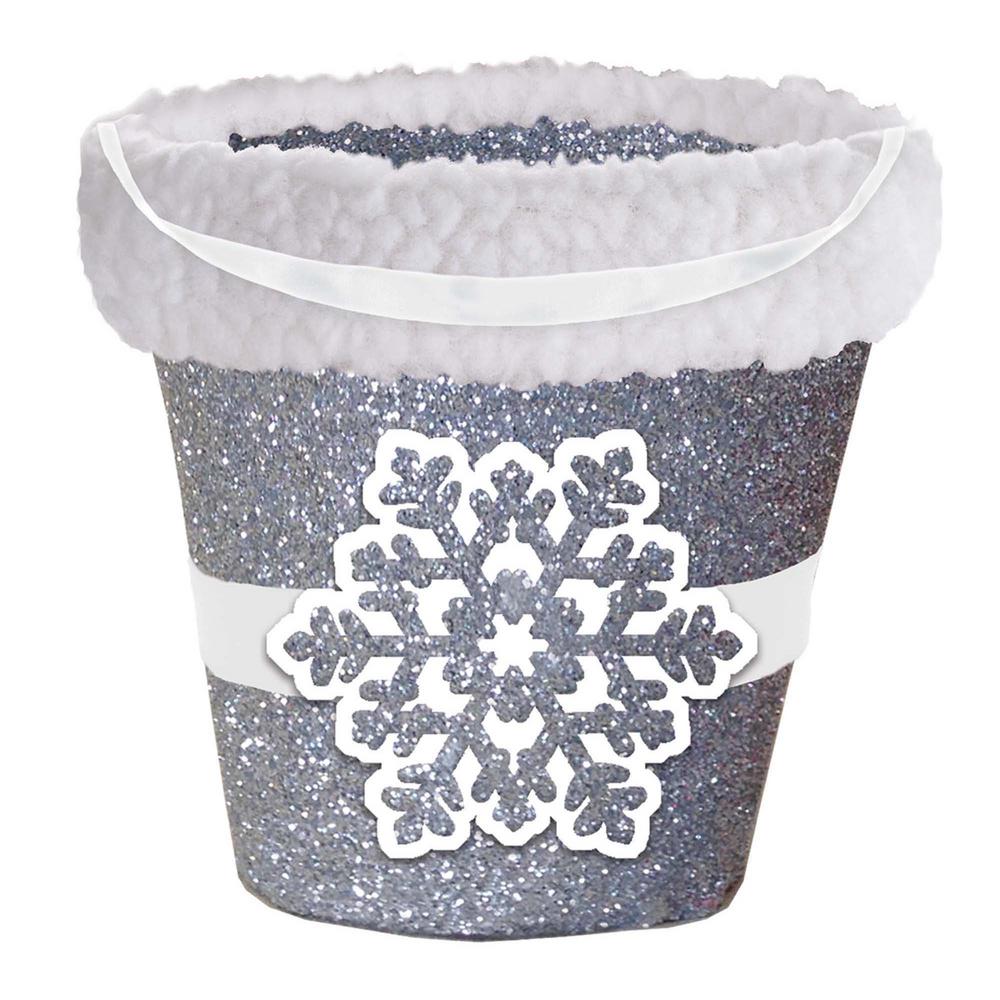 Amscan 3 in. x 3.75 in. Glitter Snowflake Bucket with Cello Bag (5-Pack ...