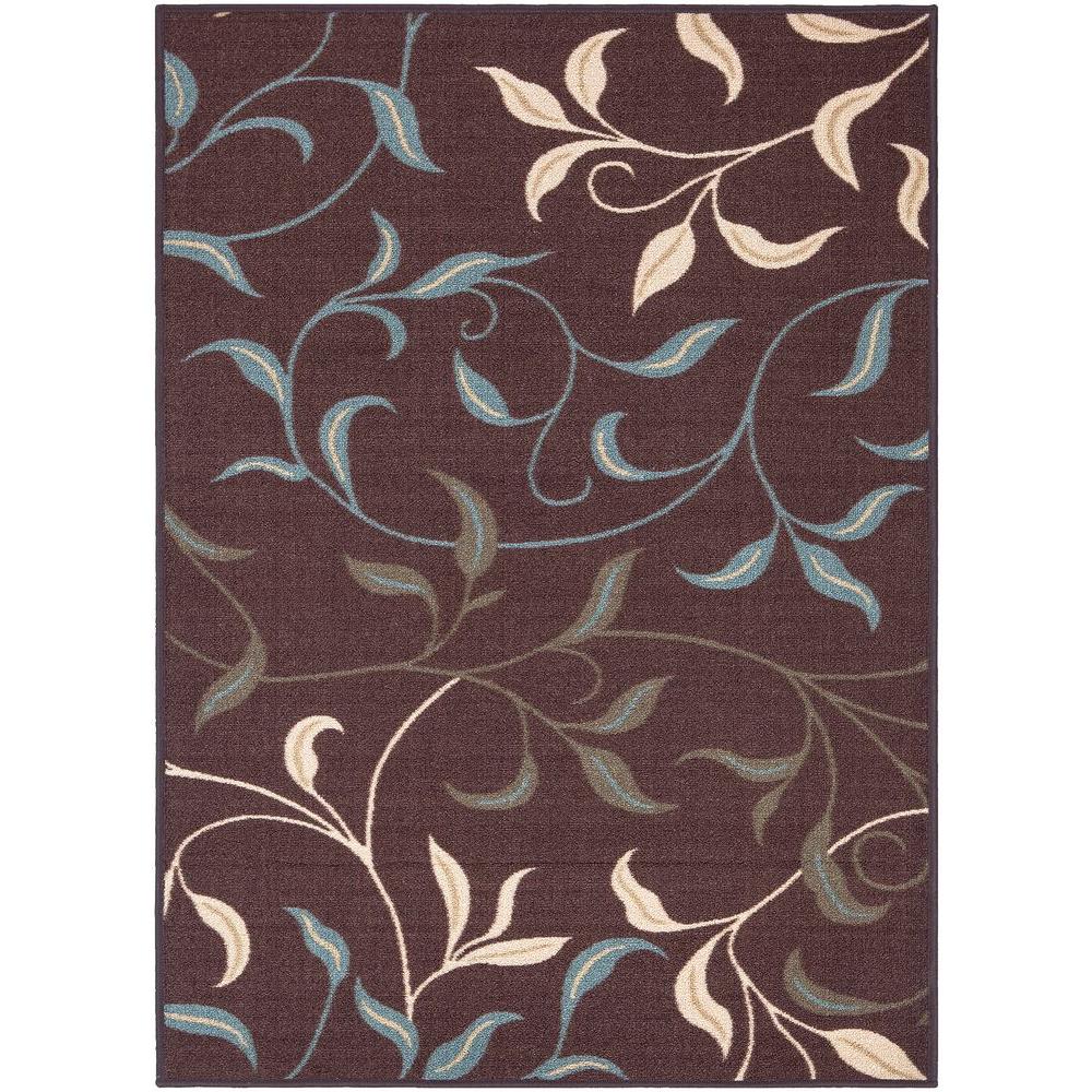 Ottomanson Leaves Design Brown 5 ft. x 6 ft. 6 in. Non-Skid Area Rug ...