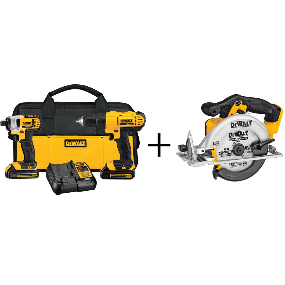 Dewalt 20 Volt Max Lithium Ion Cordless Combo Kit 2 Tool With Bonus