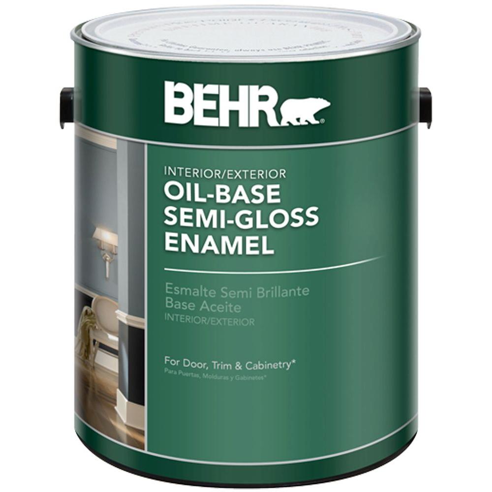BEHR 1 gal White Semi Gloss Oil Based Interior Exterior Paint 380001 BEHR 1 gal White Semi Gloss Oil Based Interior Exterior Paint 380001