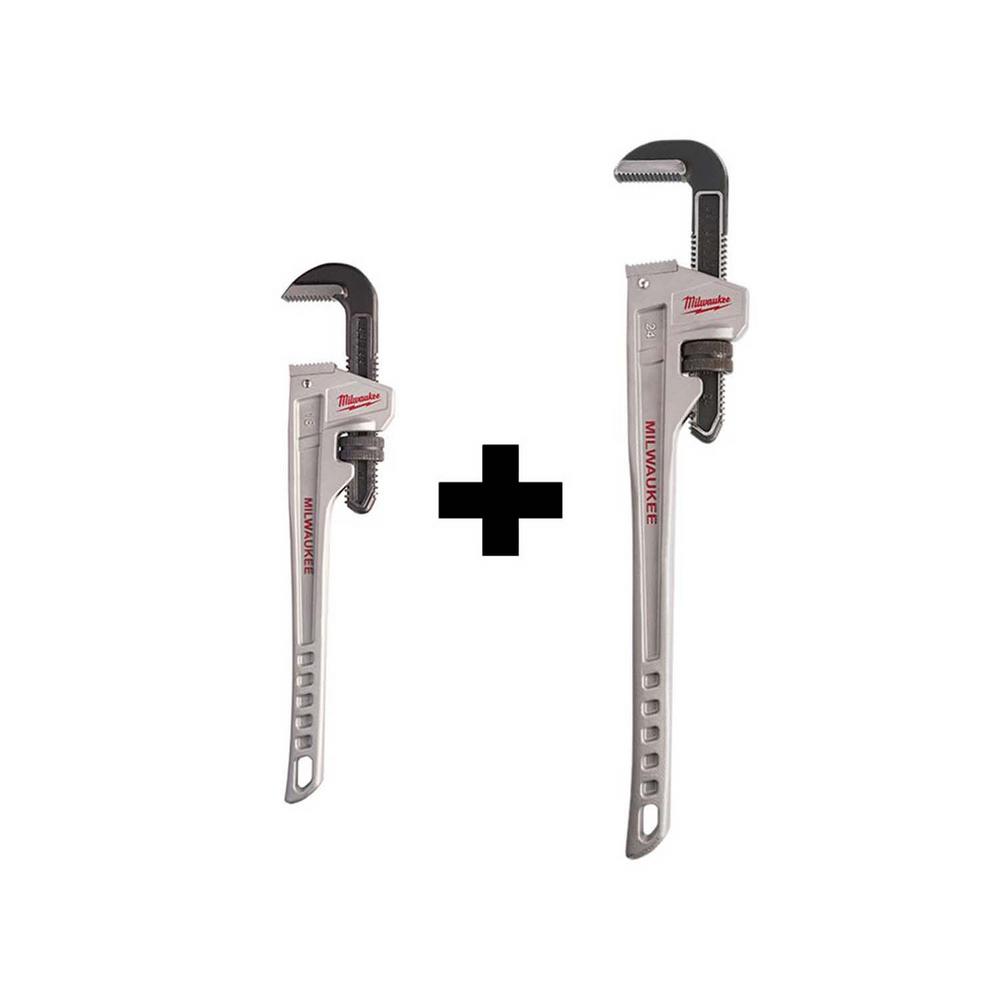 Milwaukee 18 in. and 24 in. Aluminum Pipe Wrench Set (2-Tool)-48-22 ...