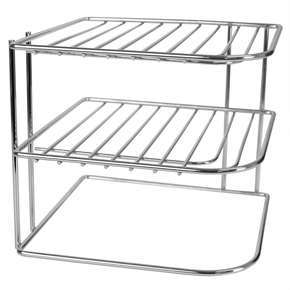 3-Tier Chrome Plated Steel Corner Organizing Storage Rack in Chrome ...