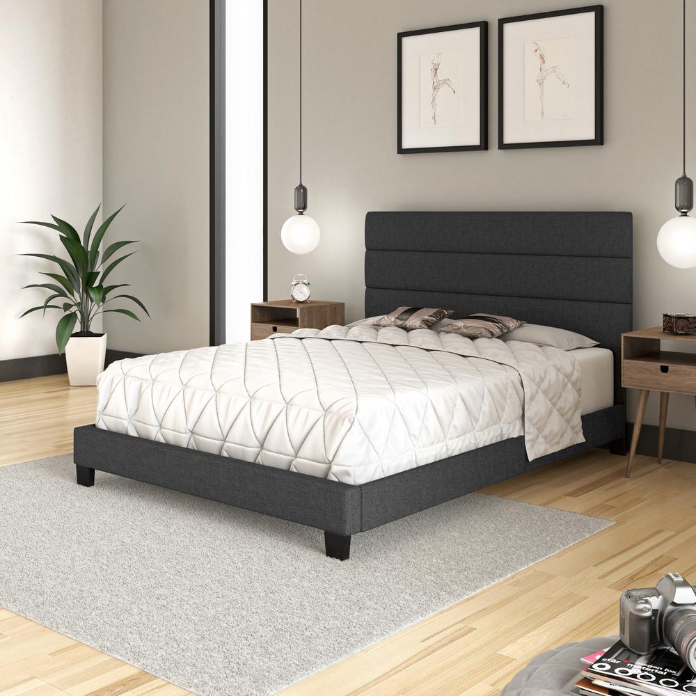 Rest Rite Vivian Black Linen Full Upholstered Platform Bed Frame