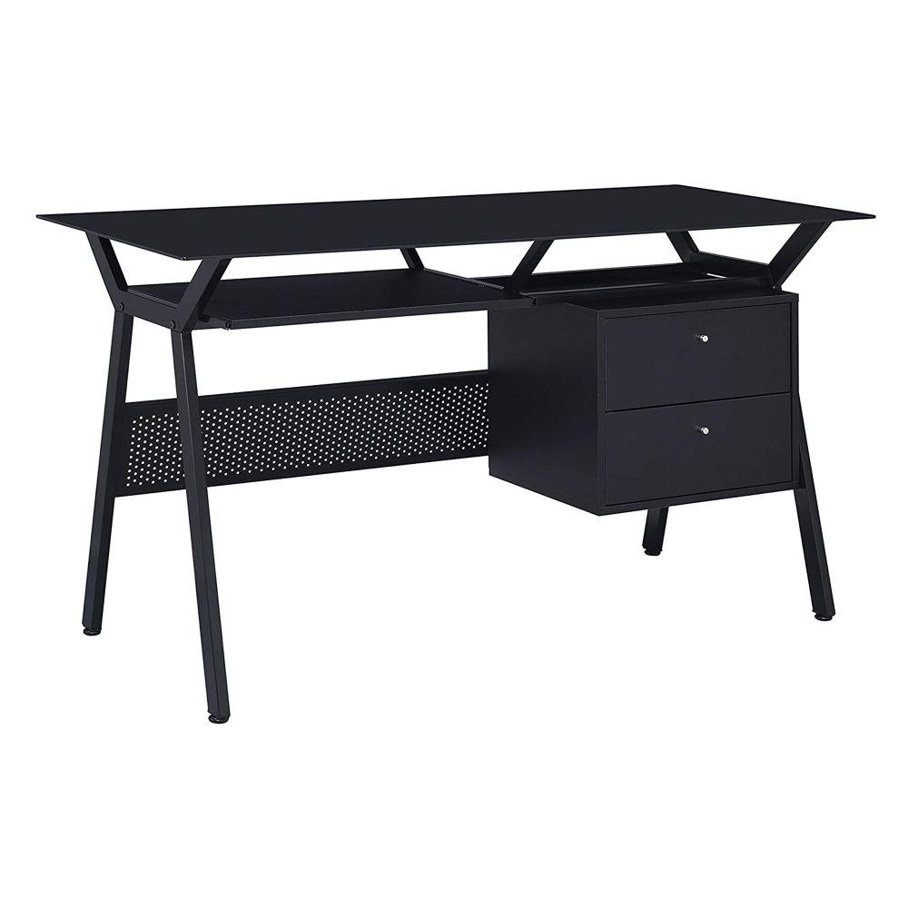Benjara 55 in. Rectangular Black 2 Drawer Computer Desk with Keyboard ...