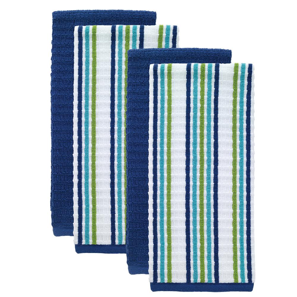 RITZ T-fal Blue Solid and Stripe Cotton Waffle Terry Kitchen Towel (Set ...