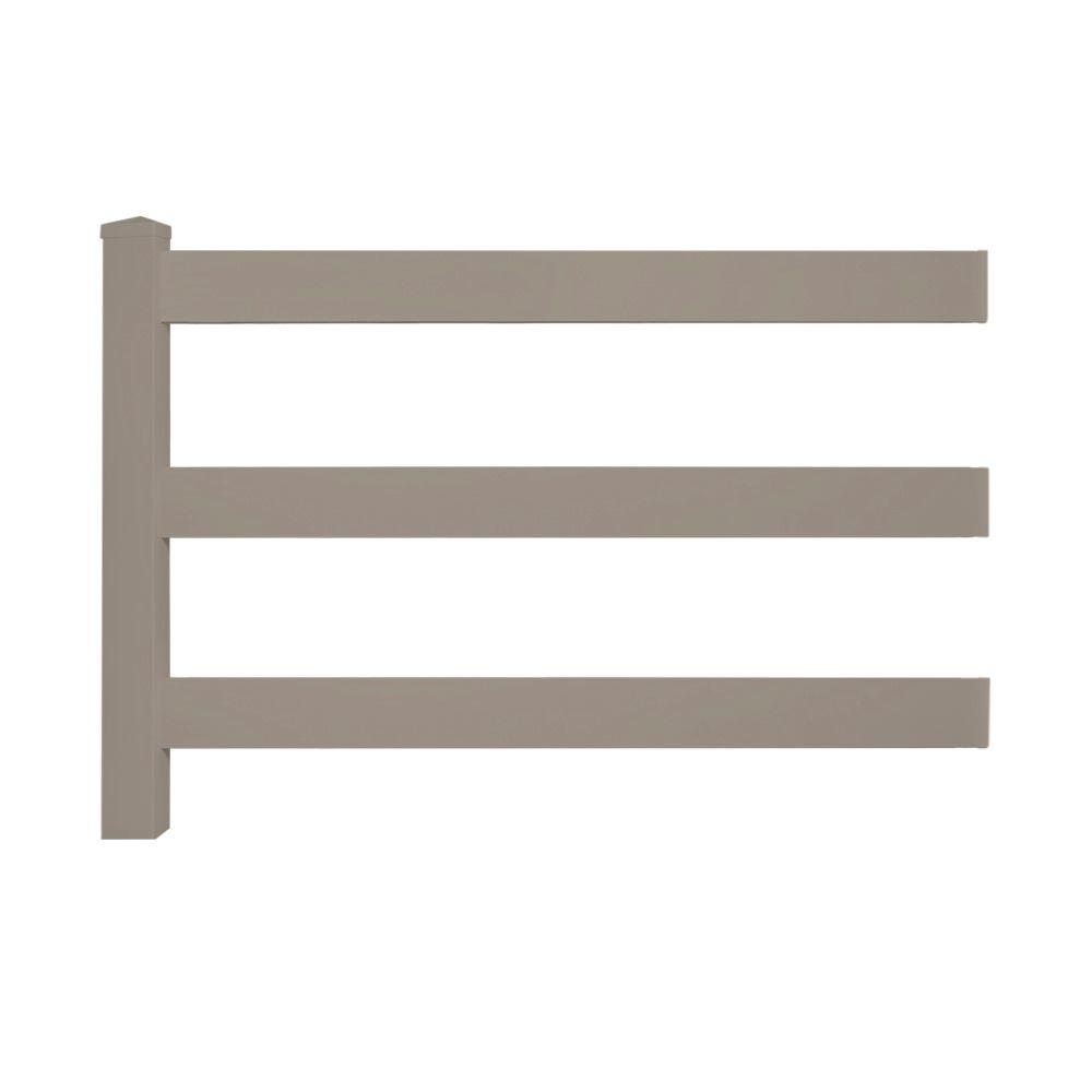 Weatherables 4 ft. H x 8 ft. W 3-Rail Khaki Vinyl Fence Panel EZ Pack ...