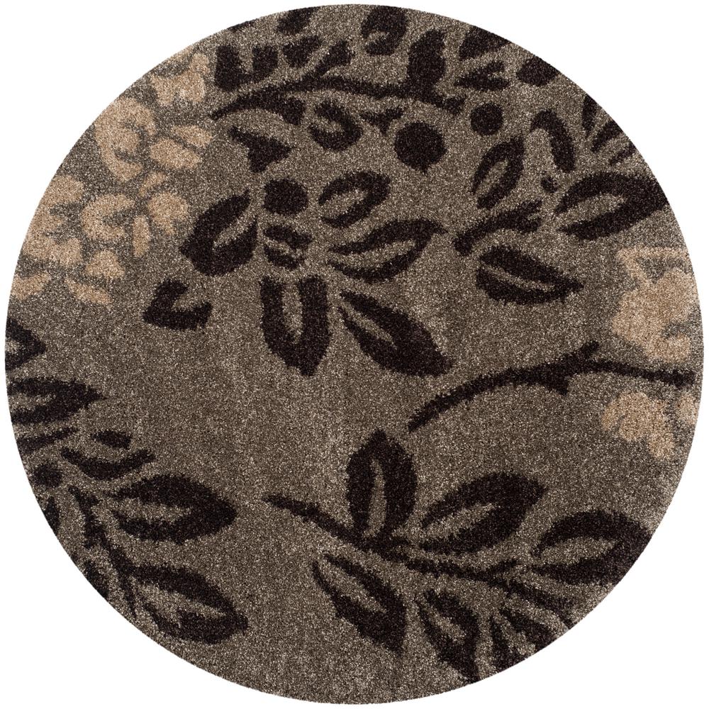 Safavieh Florida Shag Smoke/Dark Brown 5 ft. x 5 ft. Round Area Rug ...