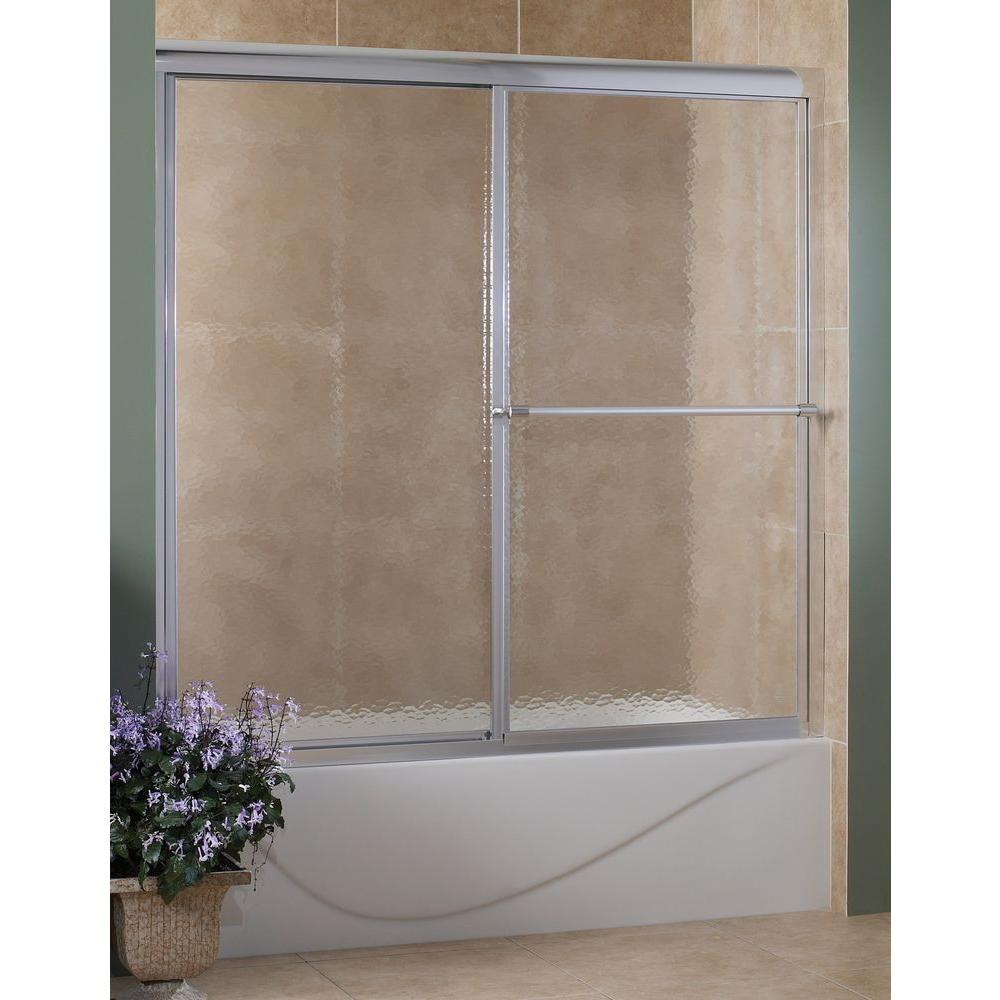 Foremost Tides 56 in. to 60 in. W x 58 in. H Framed Sliding Tub Door in Brushed Nickel with Rain ...