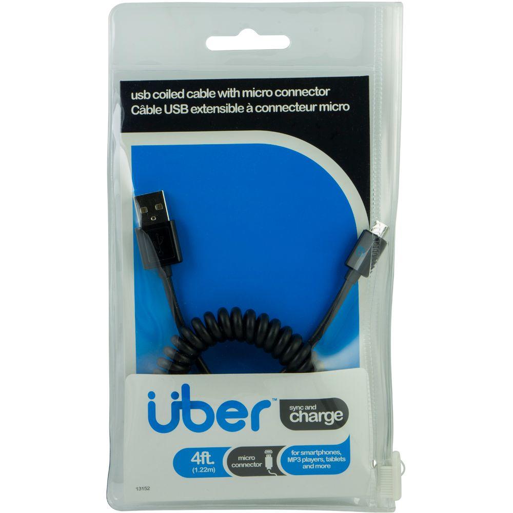 Uber 4 ft. USB Micro Sync Charge Coil Cable - Black-13152 - The Home Depot