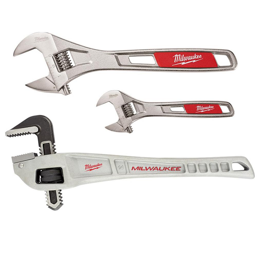 Milwaukee 6 in. and 10 in. Adjustable Wrench Set with 14 in. Aluminum ...