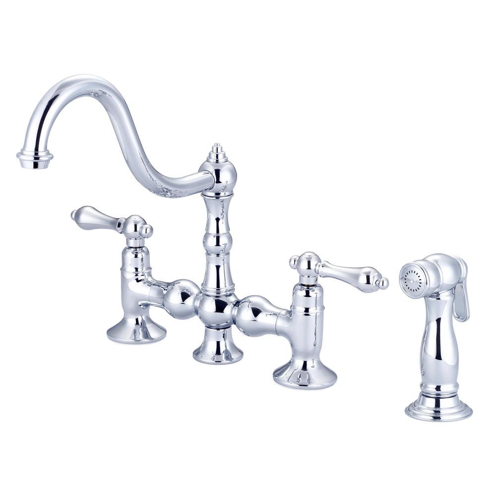 Water Creation 2-Handle Bridge Kitchen Faucet with Plastic Side Sprayer ...