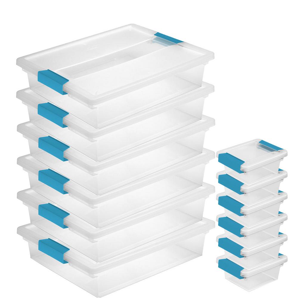 Sterilite Plastic Large Clip Clear (6 Pack) and Mini Clip Storage Box ...