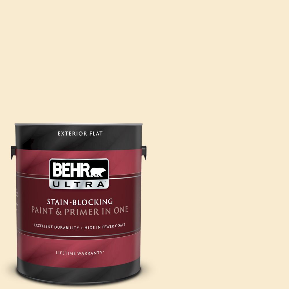 BEHR ULTRA 1 gal. #OR-W04 Nice Cream Flat Exterior Paint and Primer in ...