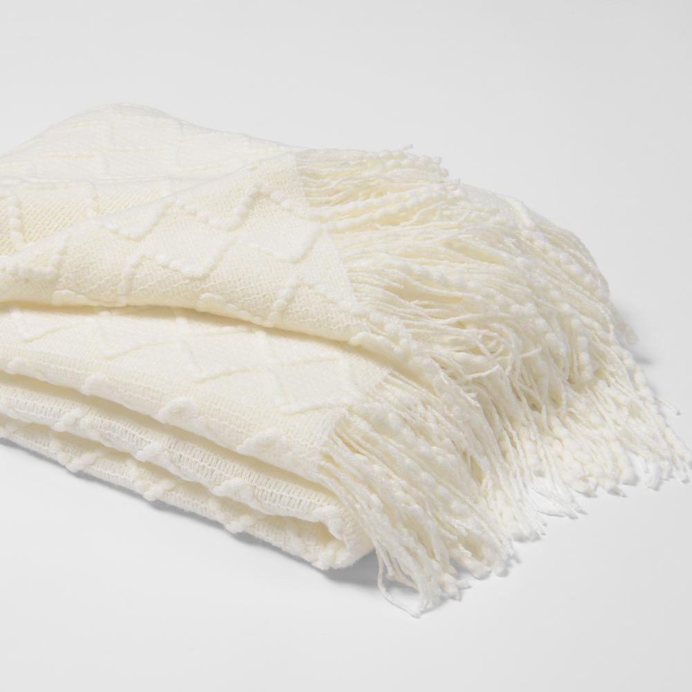 Best Home Fashion Textured Diamond Ivory Acrylic Throw THROW_WD18403-60 ...