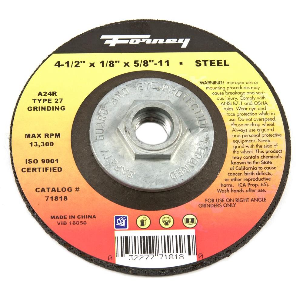 Forney 4-1/2 in. x 1/8 in. x 5/8 in.-11 Threaded Metal Type 27 Grinding ...