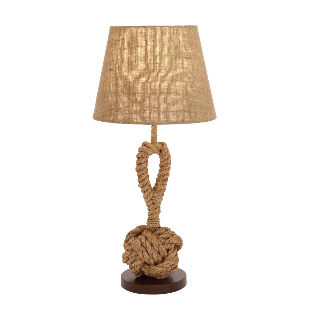 LITTON LANE 28 in. Brown Lighting Table Lamps Coastal Knotted Abaca ...