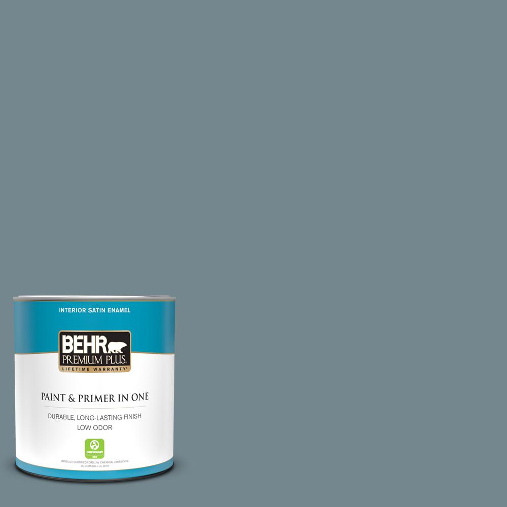 BEHR PREMIUM PLUS 1 qt. #N470-5 Norwegian Blue Satin Enamel Low Odor ... BEHR PREMIUM PLUS 1 qt. #N470-5 Norwegian Blue Satin Enamel Low Odor ...