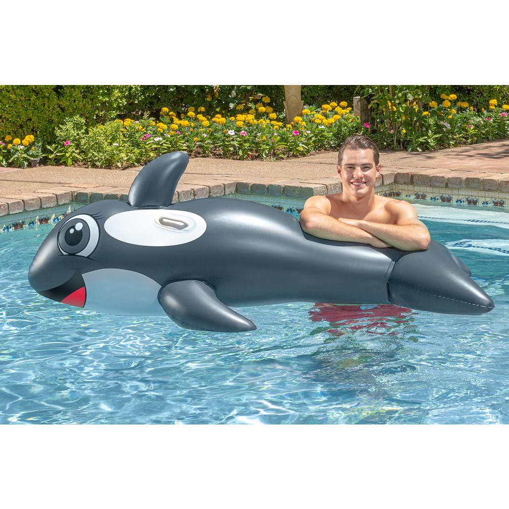 Poolmaster Jumbo Whale Rider Inflatable Swimming Pool Float, Dark Gray ...