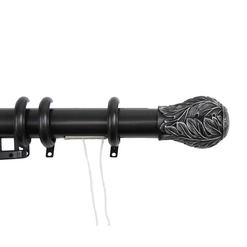 Rod Desyne 66 in. - 120 in. Leaf Decorative Traverse Rod in Black with ...