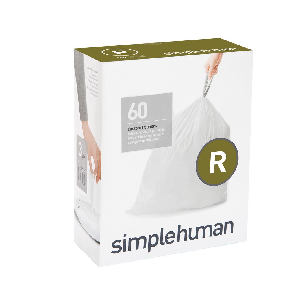 simplehuman Code M Custom Fit Drawstring Trash Bags, 60 Count, 45 Liter ...
