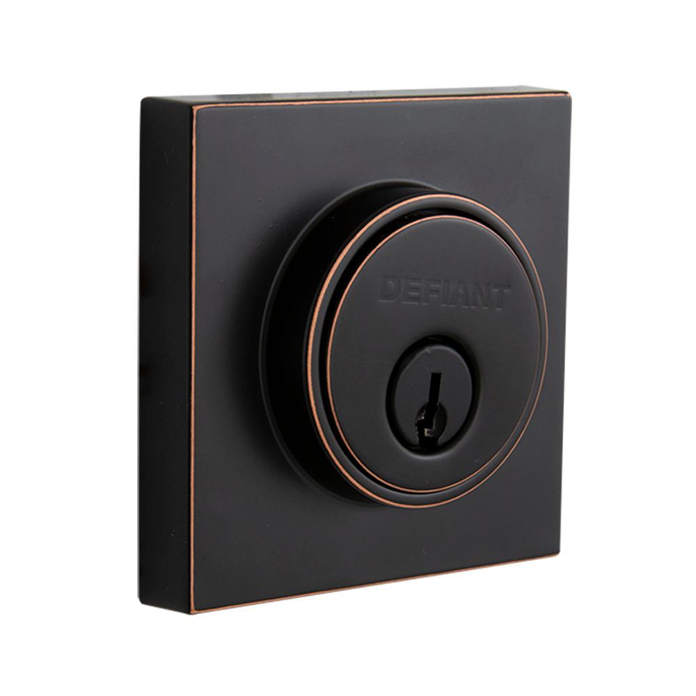 Defiant Contemporary Square Aged Bronze Single Cylinder Deadbolt ...