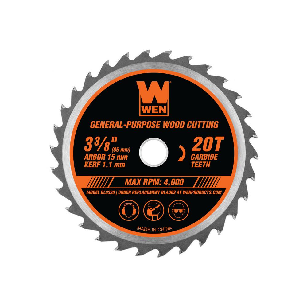 WEN 3-3/8 in. 20-Tooth Professional Woodworking Saw Blade for Compact ...