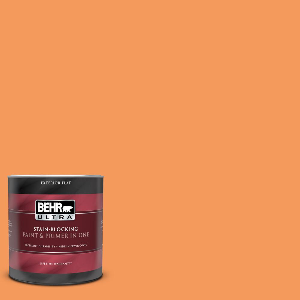 BEHR ULTRA 1 qt. #260B-6 Blaze Orange Flat Exterior Paint and Primer in ...