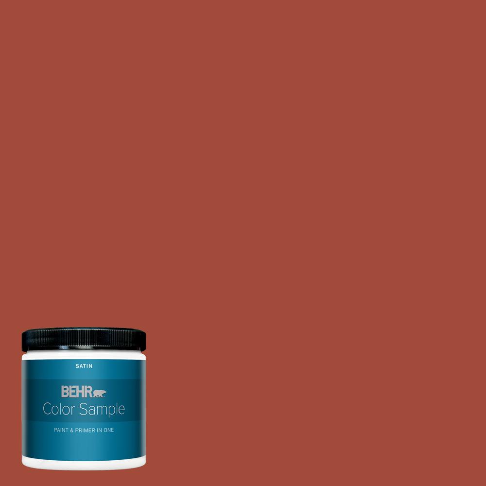 BEHR PREMIUM PLUS 8 oz. #200D-7 Rodeo Red Satin Enamel Interior Paint ...