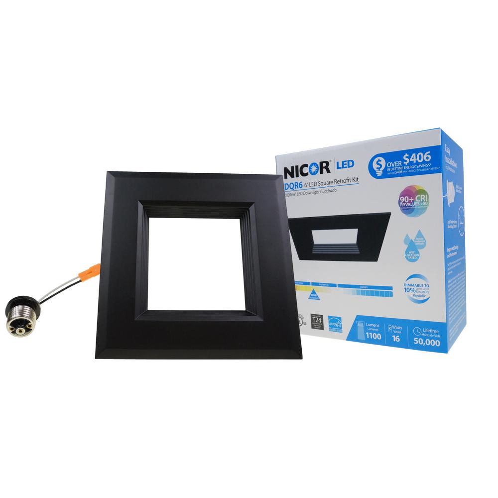 NICOR DQR6 Series 6 in. Black Integrated LED Square Recessed Retrofit ...